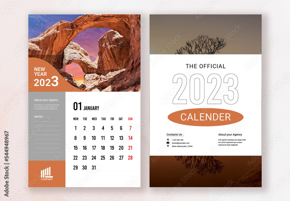 2023 Year Wall Calendar Stock Template | Adobe Stock