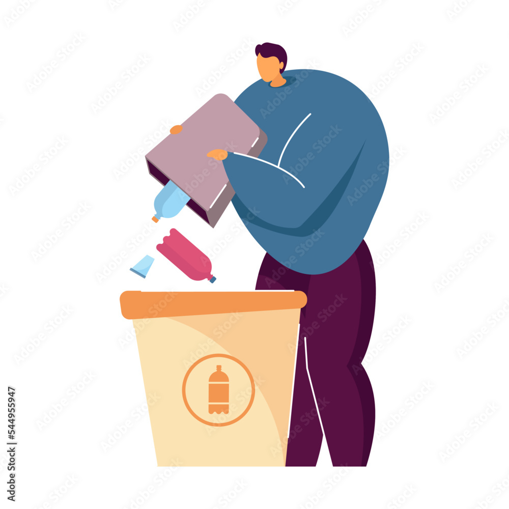 Cartoon man sorting garbage flat vector illustration. Man standing near ...