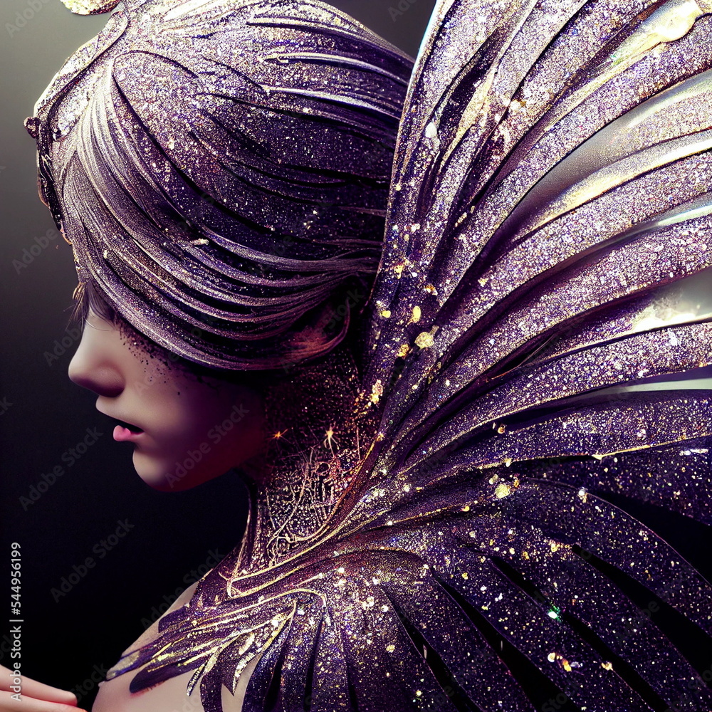 Beautiful Japanese Angel Silver and gold wings with stardust AI Stock ...