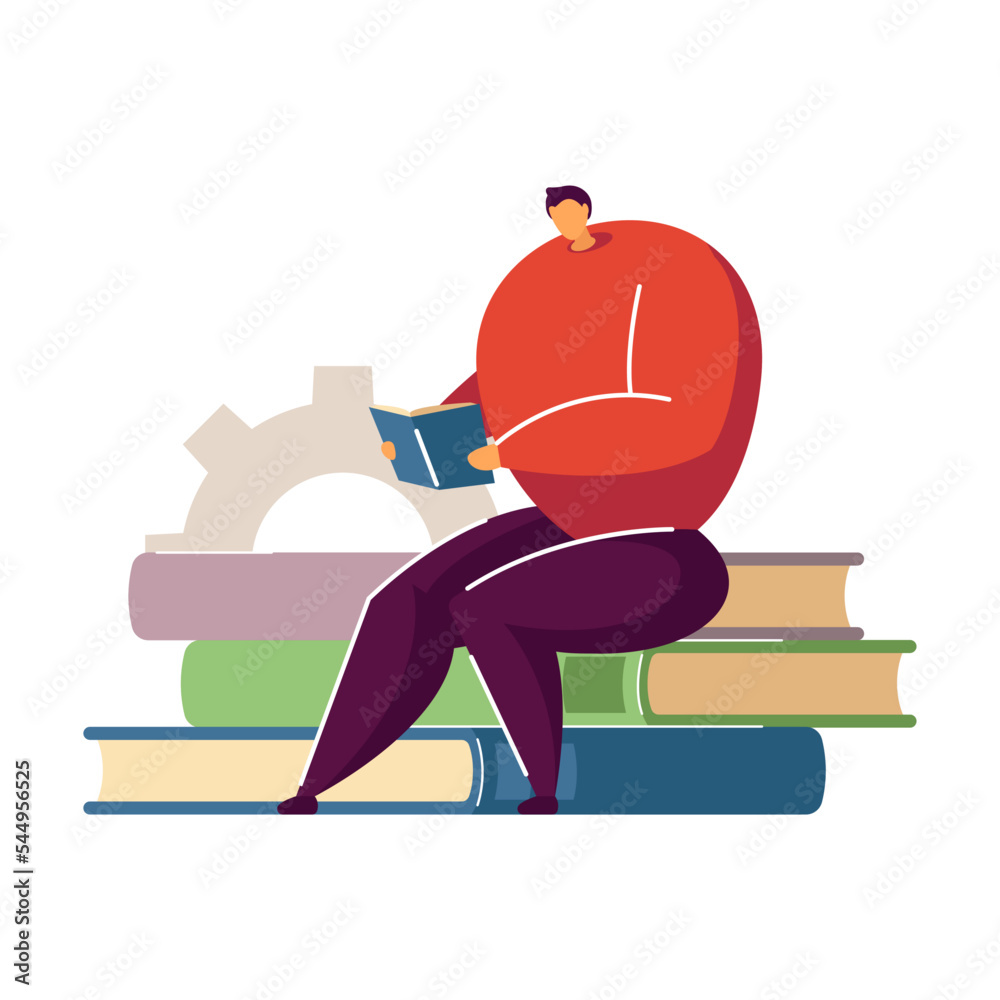 Man reading user manual. Man with guidebook or instructions sitting on ...