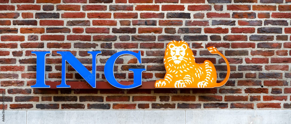 ING bank sign and logo on a brick facade in Netherlands 2022 Stock ...