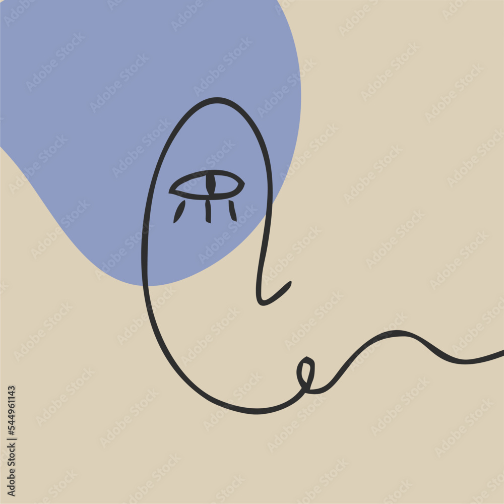 Linear face and abstract form. Minimalist illustration of a face on a ...