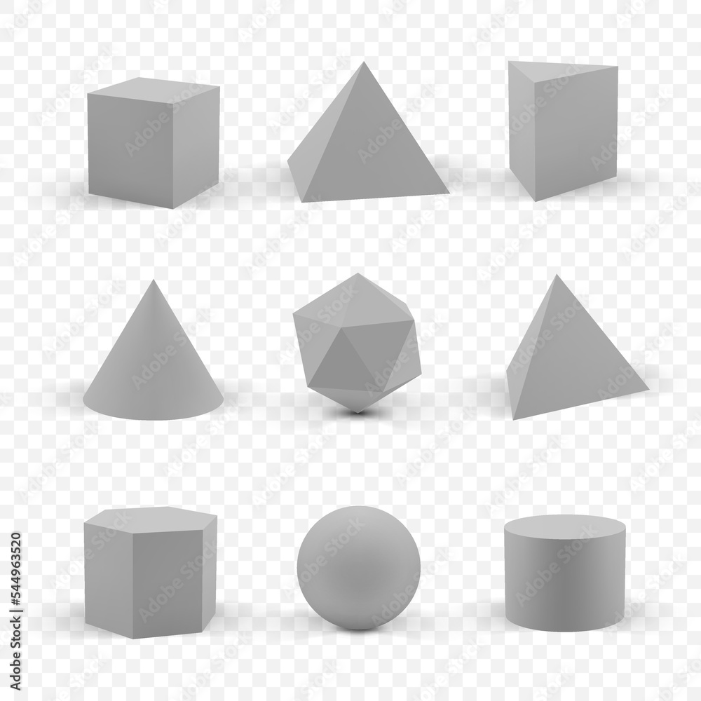 3d shapes template. Realistic shapes with shadow. Gray geometric ...