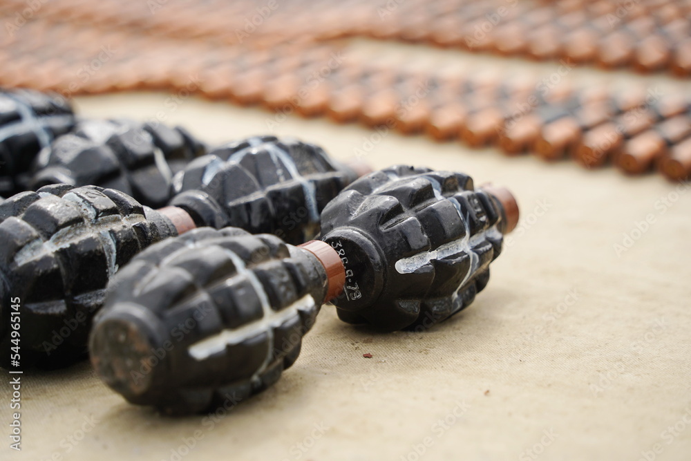 Almaty, Kazakhstan - 04.14.2022 : Hand-held fragmentation grenades are ...