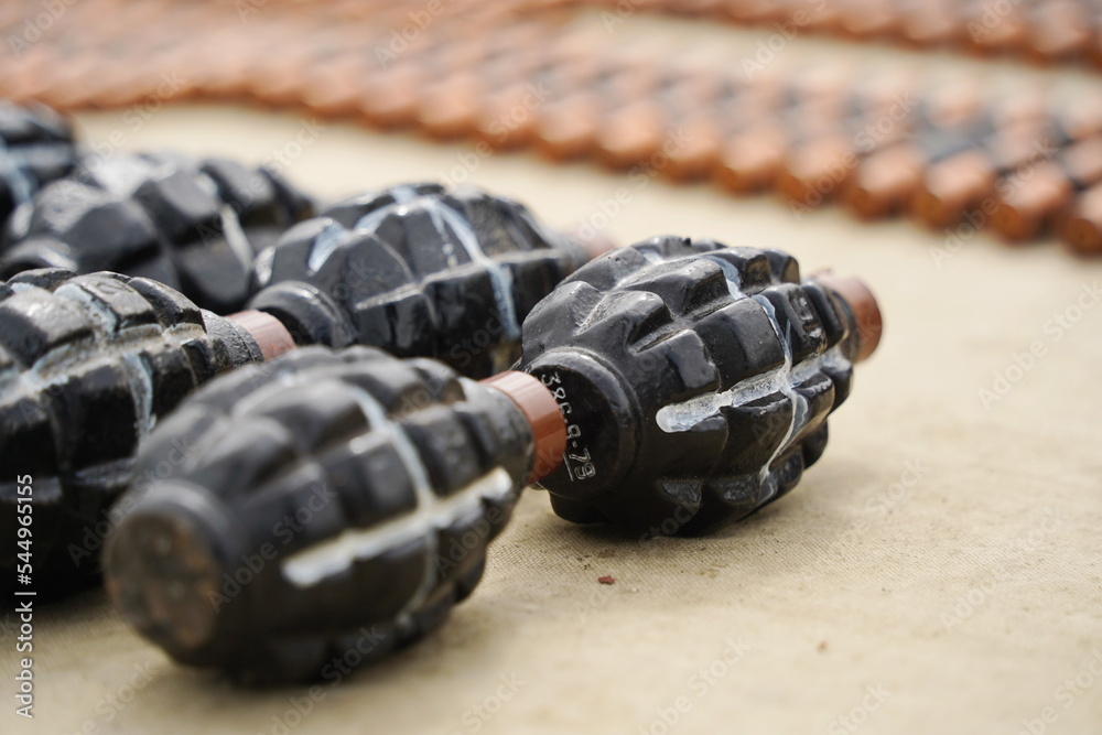Almaty, Kazakhstan - 04.14.2022 : Hand-held fragmentation grenades are ...