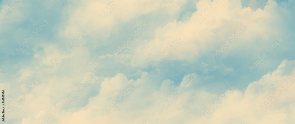 Vintage watercolor clouds and blue sky. Old paper vector illustration ...