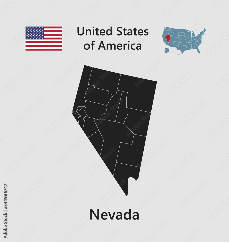 Vector map state Nevada, flag and map USA Stock Vector | Adobe Stock