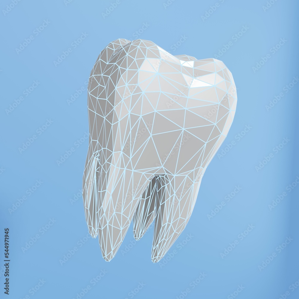 3d tooth isolated on blue background. Render. 3d render. PNG. Dentistry ...