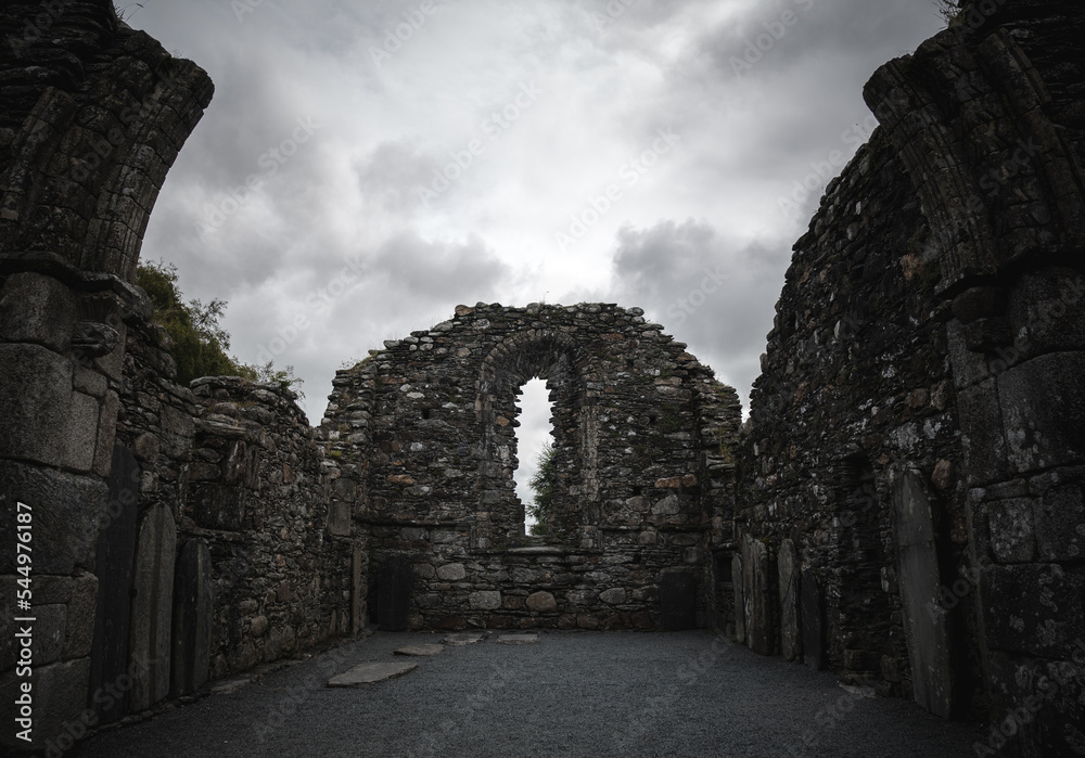 Monastic cemetery of Glendalough, Ireland. Ancient monastery in the ...