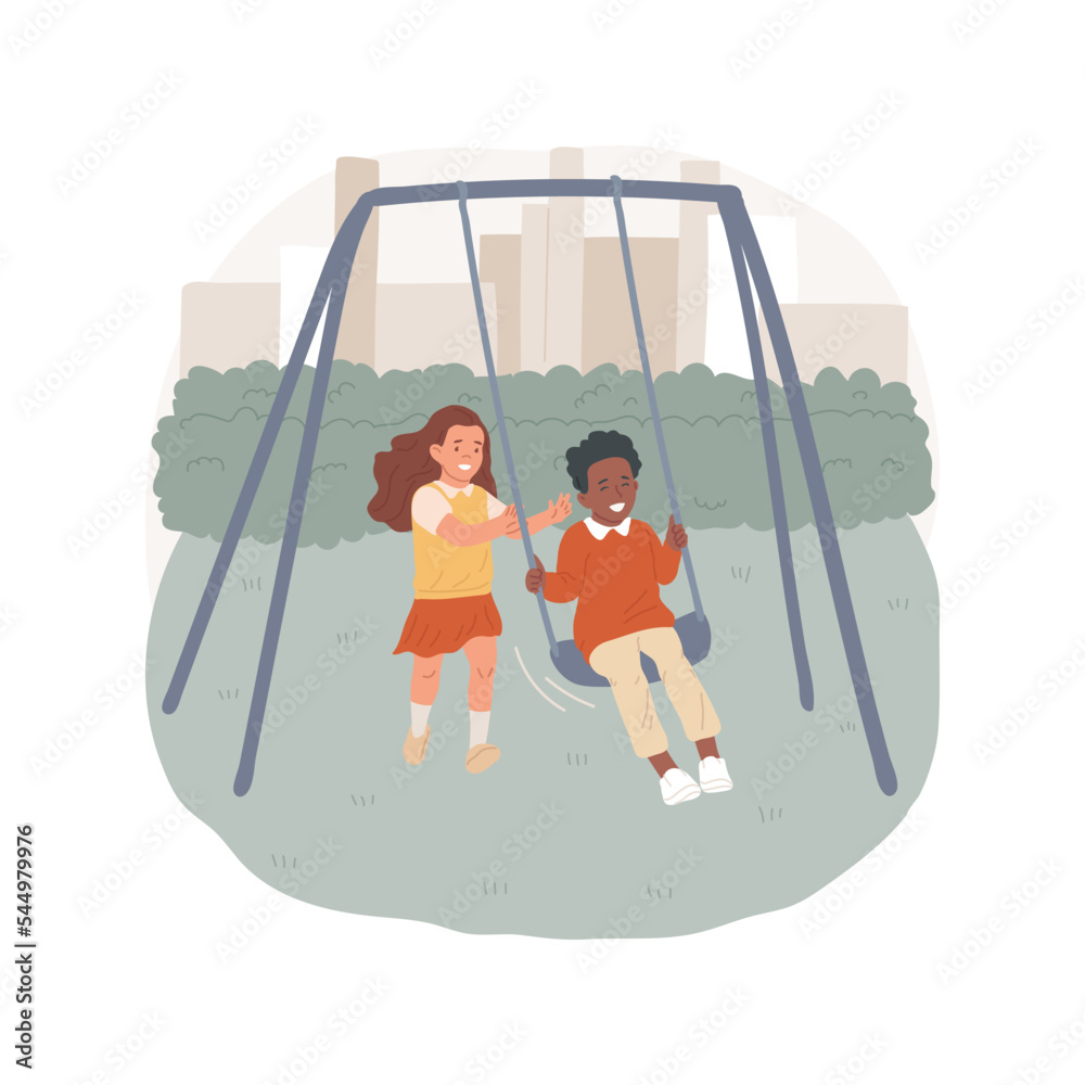 Swing isolated cartoon vector illustration. Child sitting on swing, kid ...