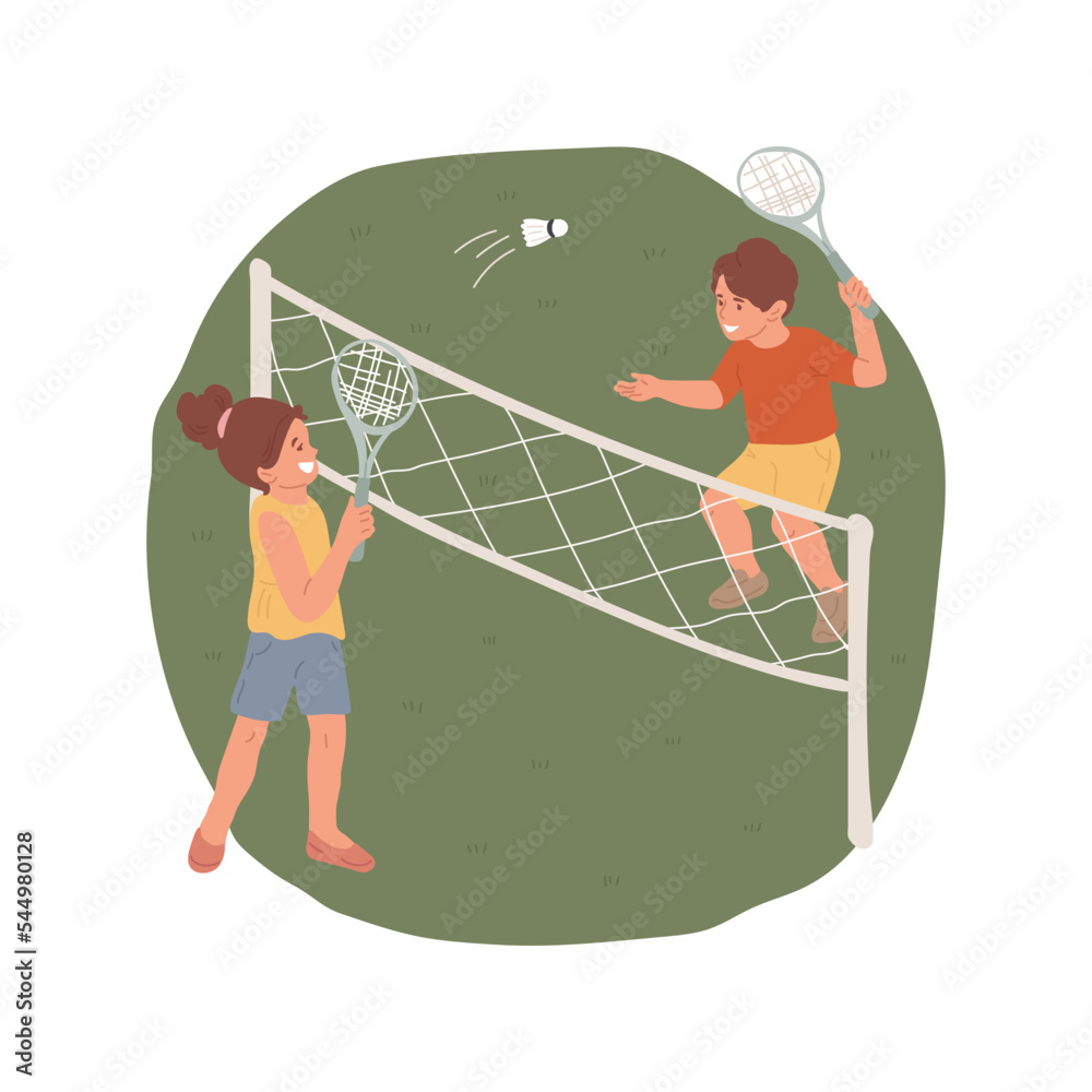 Playing badminton isolated cartoon vector illustration. Students ...