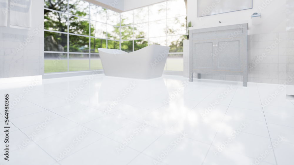 3d rendering of white tile floor with texture, pattern. Modern interior ...