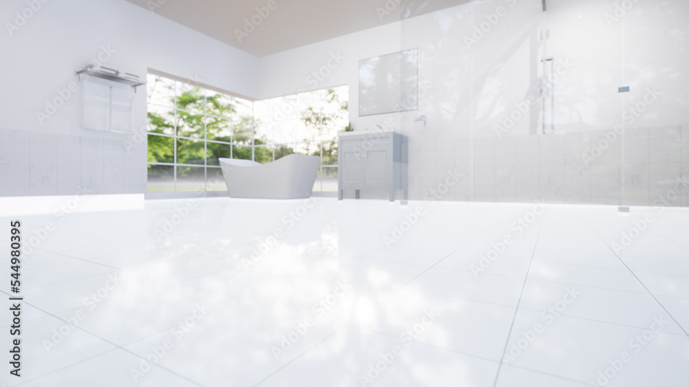 3d rendering of white tile floor with texture, pattern. Modern interior ...