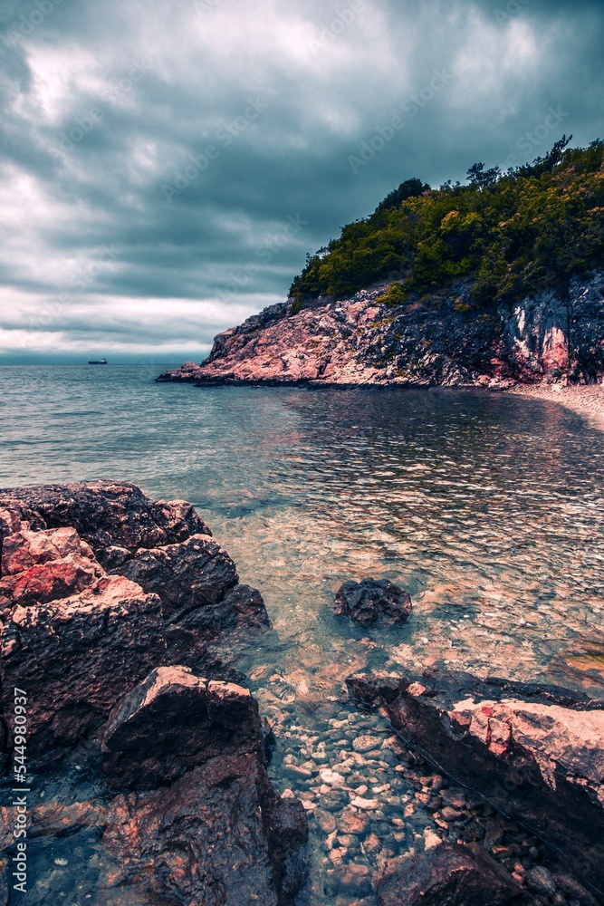Croatia, Europe, Istria, pebble Kostrena beach near Rijeka and Lovran ...