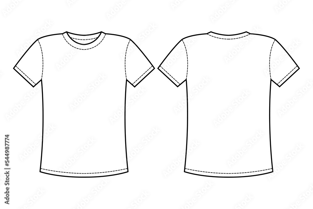 front and back view vector illustration of white t-shirt template Stock ...