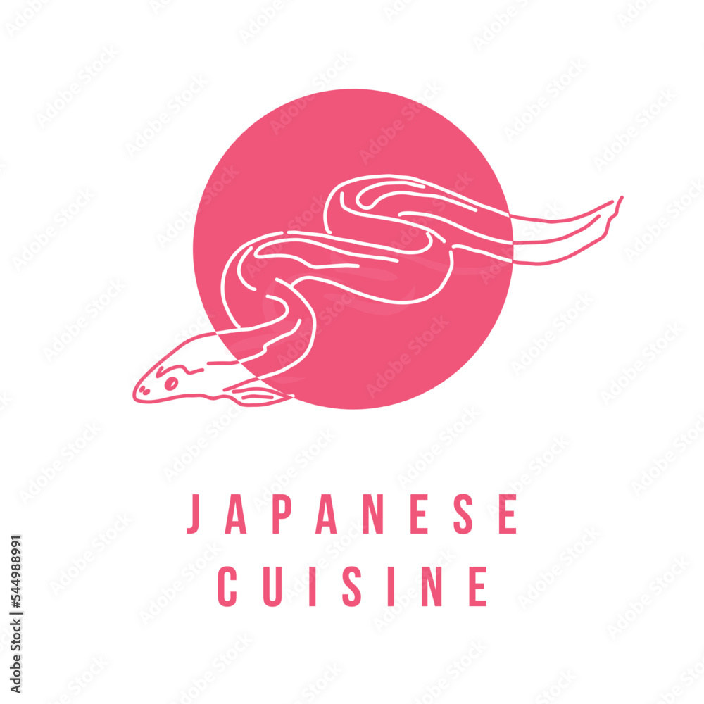 Logo template with image of eel drawn by hand drawn lines. Emblem for ...