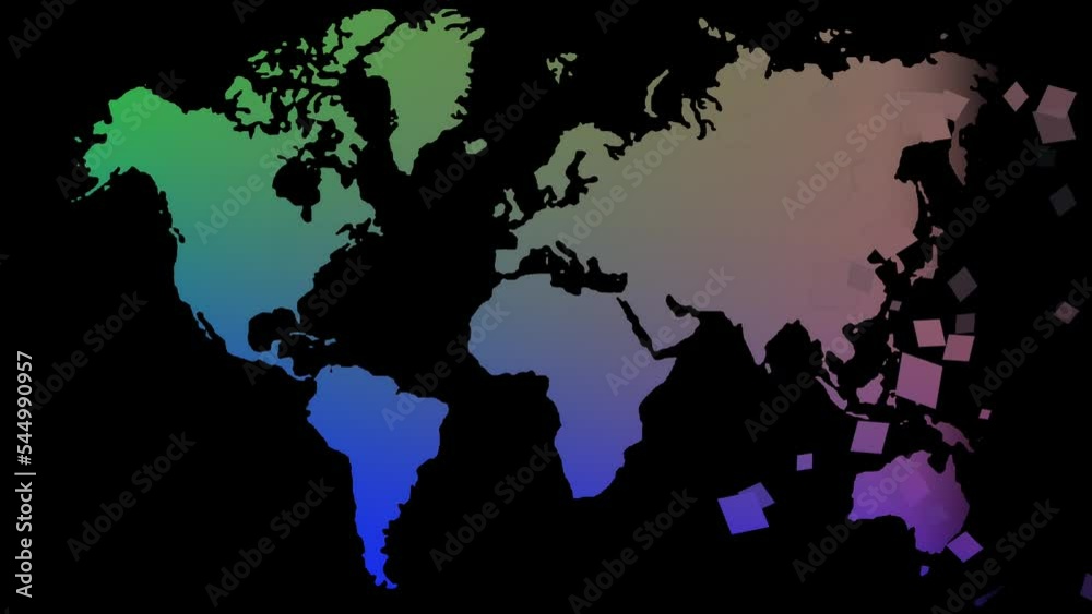 Animated World Map. Multi color World Map with Black Background ...