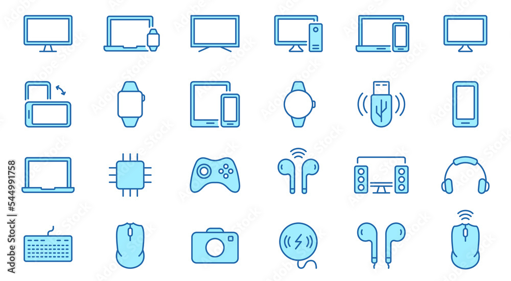 Modern Electronic Wireless Equipment Color Line Icon Set. PC, Computer ...
