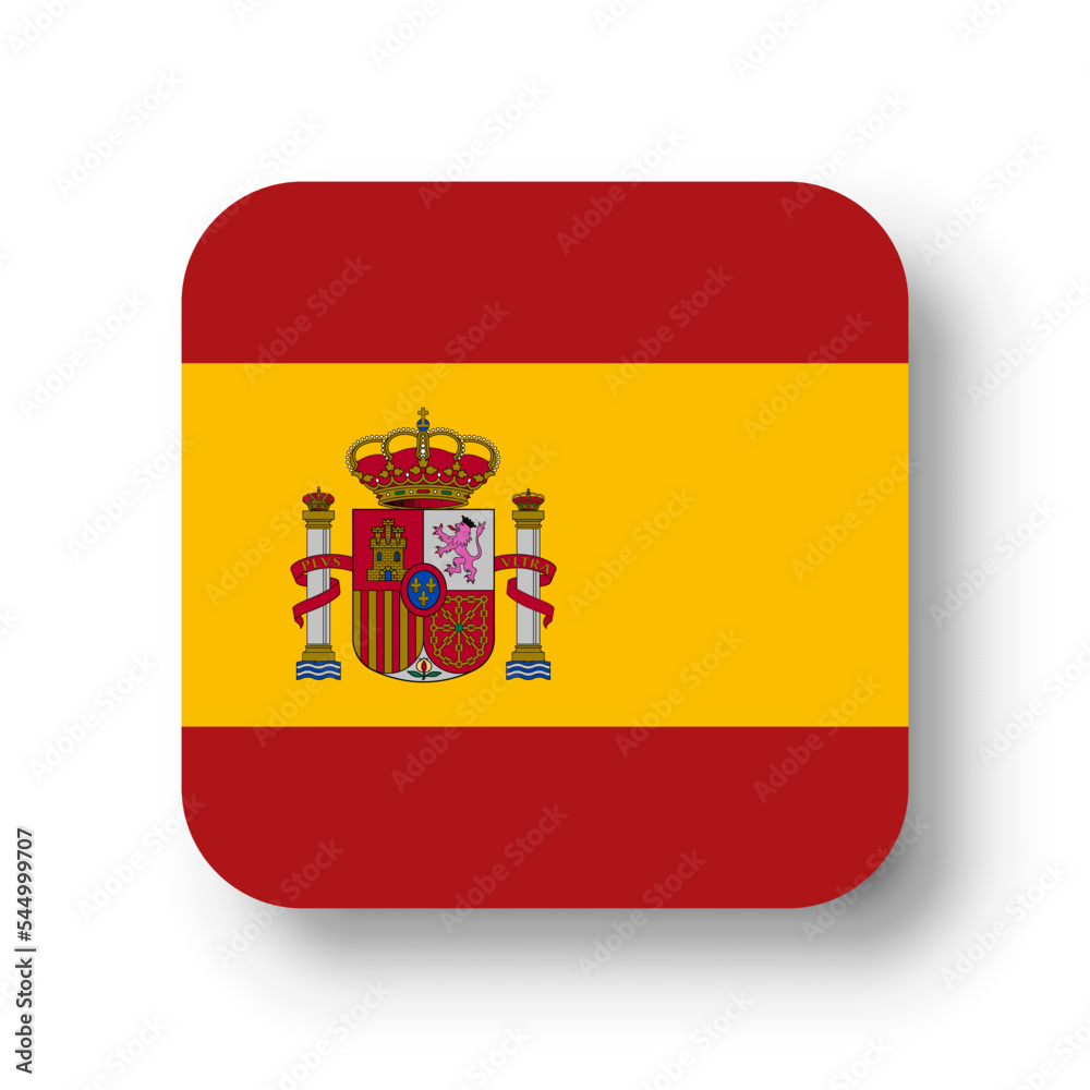 Spain flag - flat vector square with rounded corners and dropped shadow ...