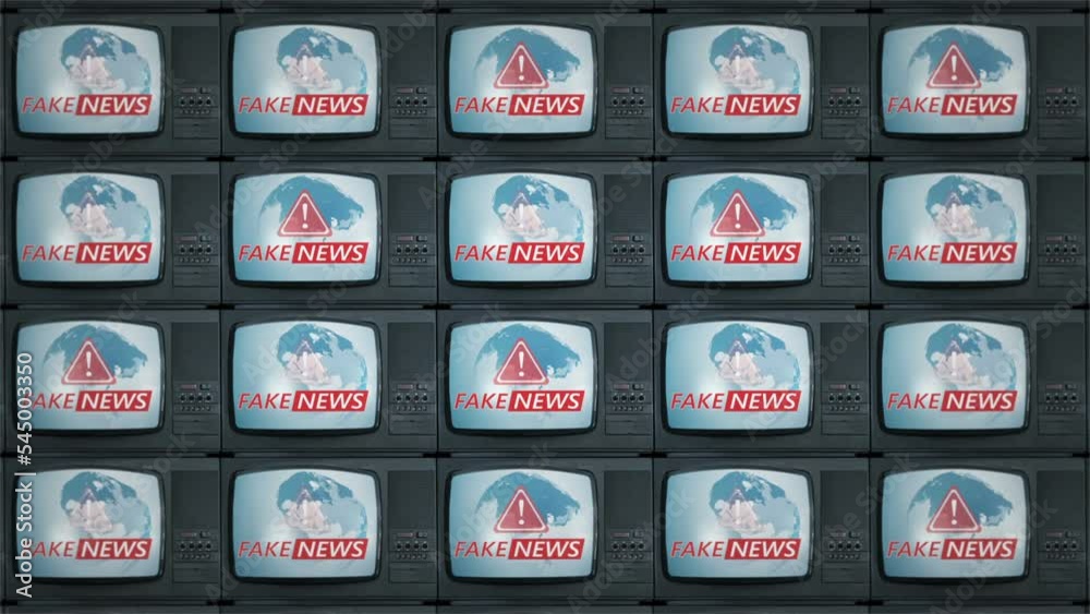Set of retro TV. Fake news on TV screen. Broadcast, trolling, false ...