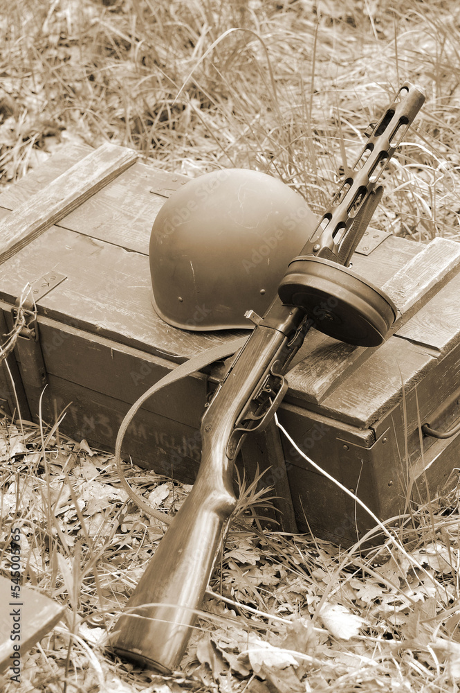 Soviet Russian Military Ammunition Weapon Of World War II. PPSh-41 ...