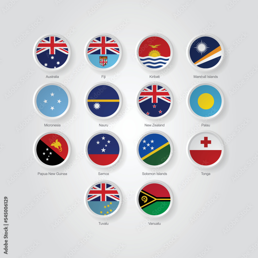Vetor de 3D embossed and circular design flag icons for Australia and ...