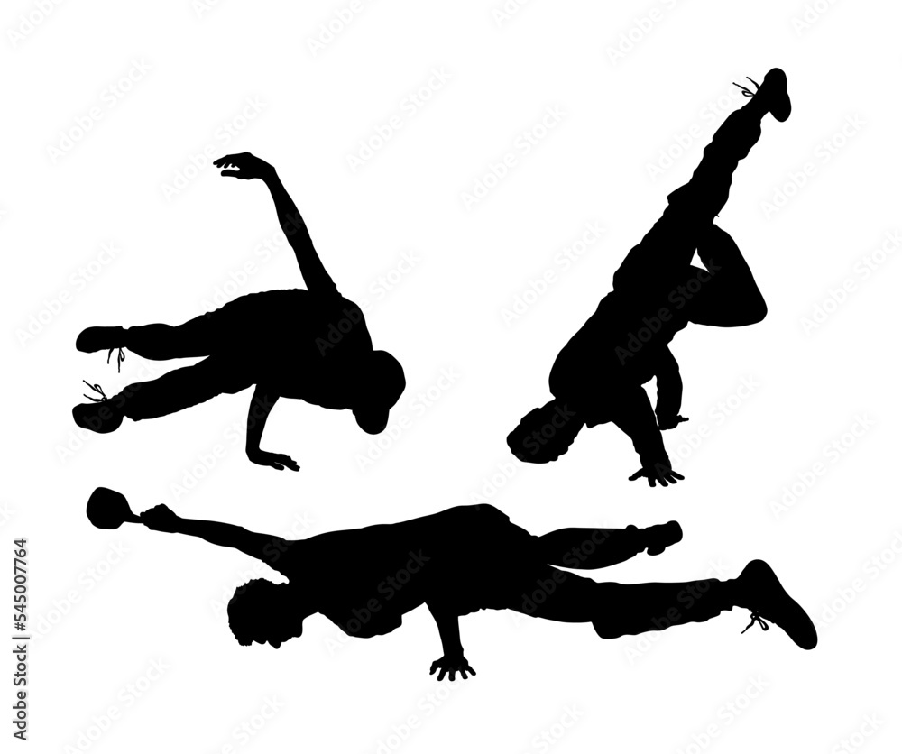 Break dance boy vector silhouette illustration isolated on white background. Modern urban dancer ...