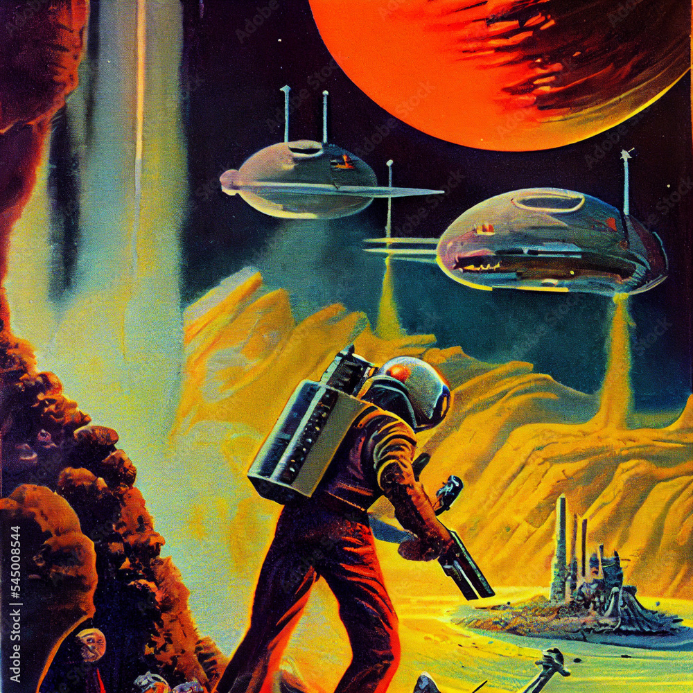 1970s pulp science fiction book cover art! Stock Illustration | Adobe Stock