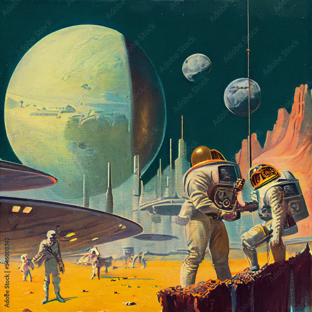 1970s pulp science fiction book cover art! Stock Illustration | Adobe Stock