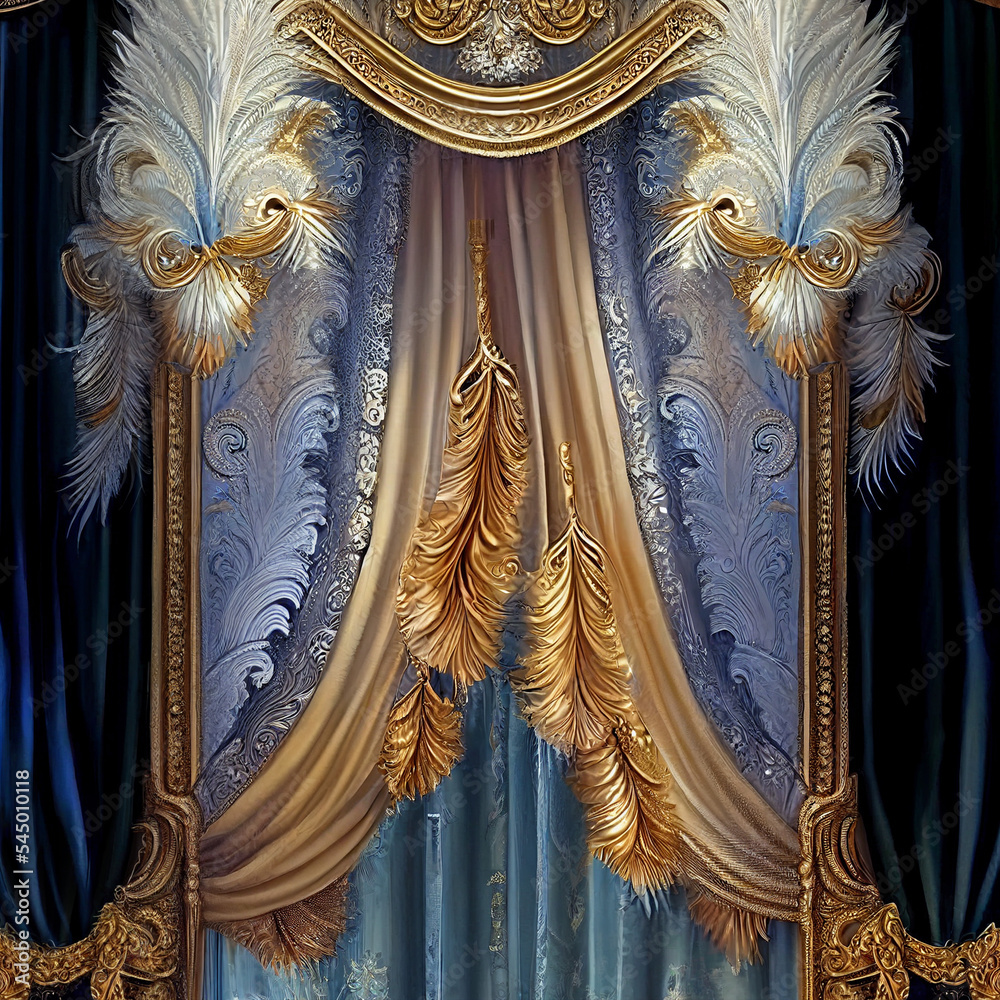 Luxurious draping curtain background, vintage interior backdrop with ...