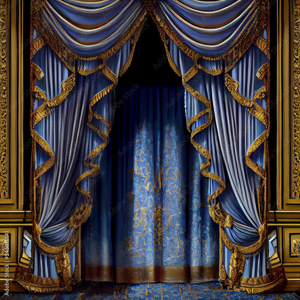 Luxurious draping curtain background, vintage interior backdrop with ...