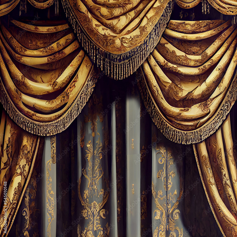 Luxurious draping curtain background, vintage interior backdrop with ...