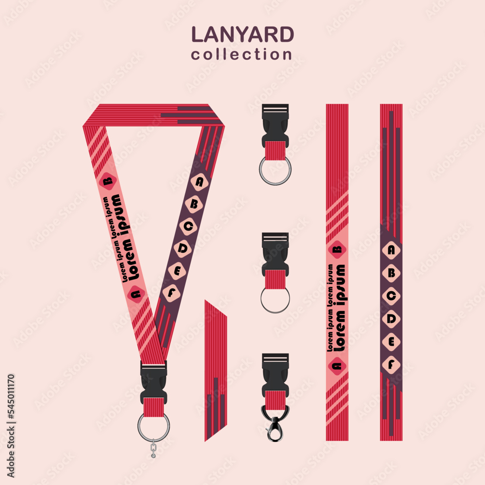 Magenta Line Lanyard Template Set Stock Vector | Adobe Stock