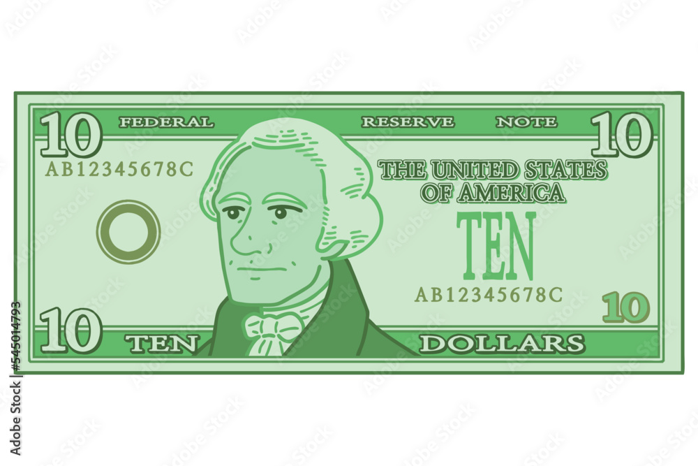 US 10 Dollar bill. Vector illustration. Stock Vector | Adobe Stock