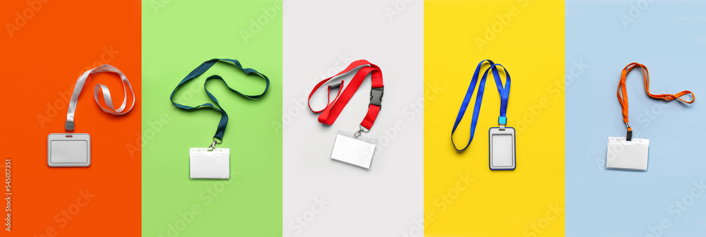 Set of blank badges on color background Stock Photo | Adobe Stock