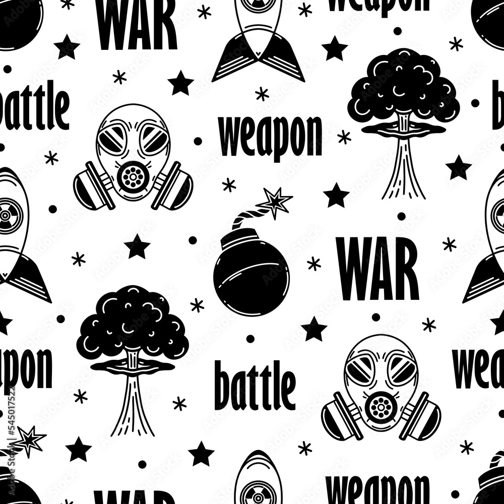Nuclear war seamless vector pattern. Armed conflict symbols - hydrogen ...