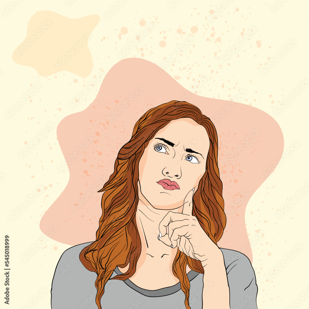 drawing catoon of thinking woman isolated over softbackground vector ...