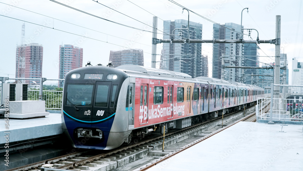 MRT, Mass Train Transport, in CIty of Jakarta, Indonesia. View from MRT ...