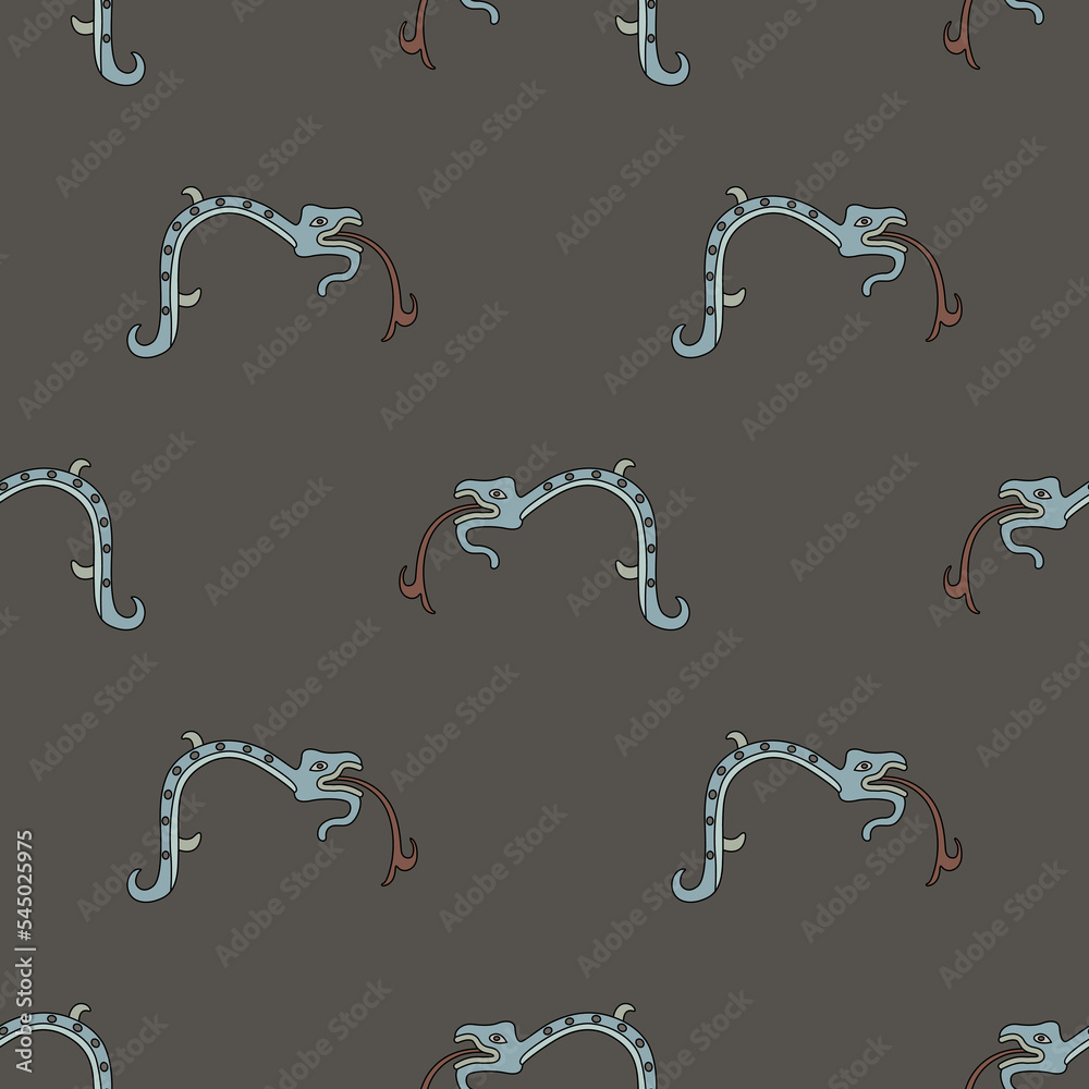 Seamless animal ethnic pattern with fantastic snakes. Ancient Mexican ...