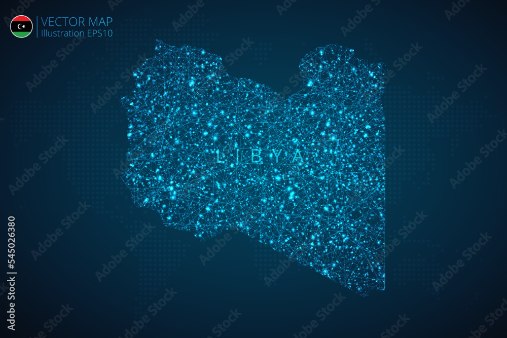 Map of Libya modern design with abstract digital technology mesh ...