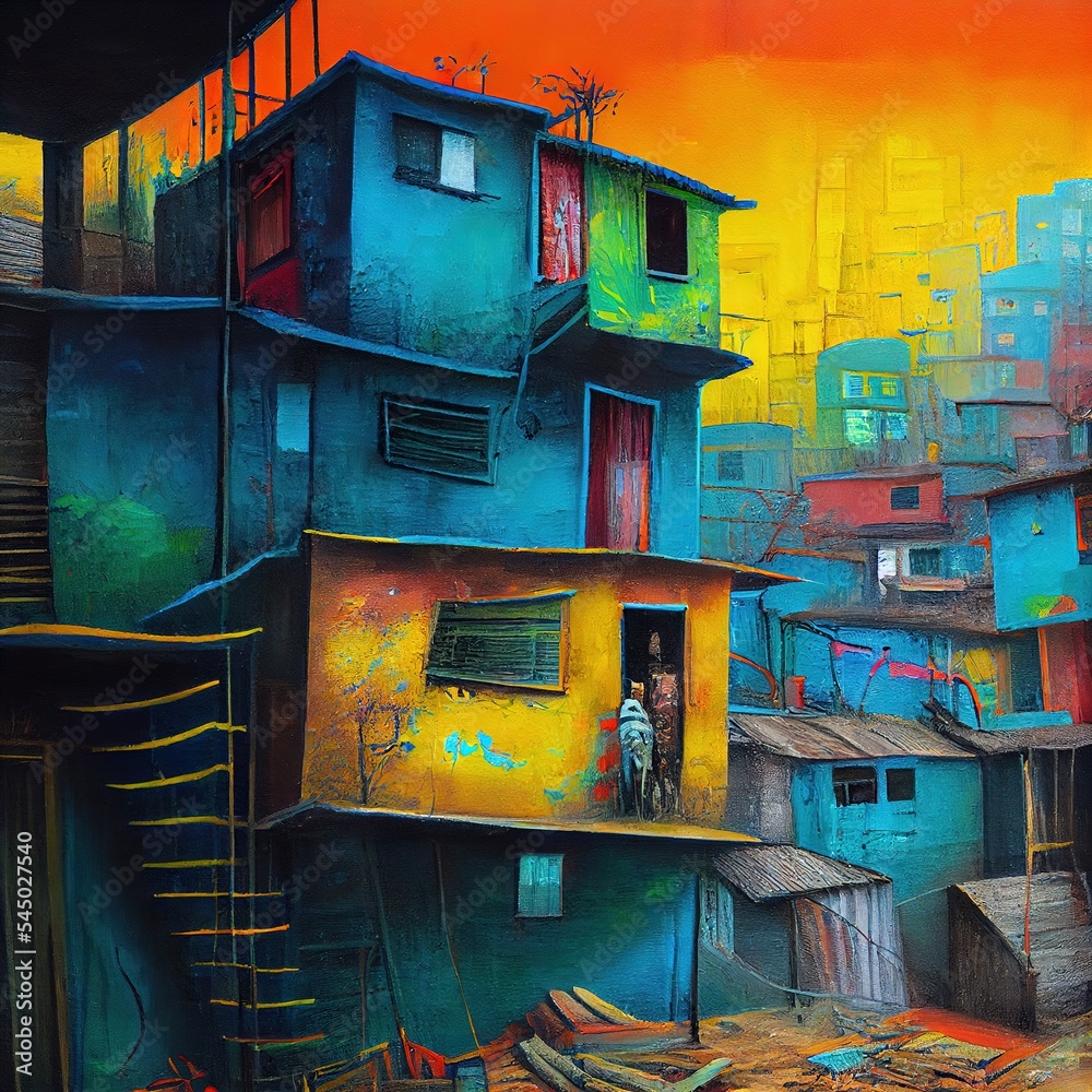Colorful and vibrant overpopulated favela shantytown and the ...