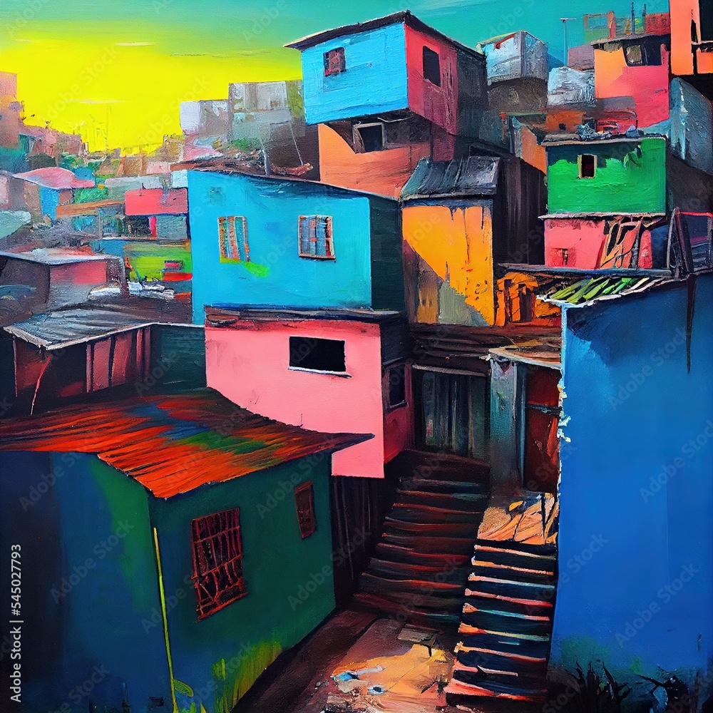 Colorful and vibrant overpopulated favela shantytown and the ...
