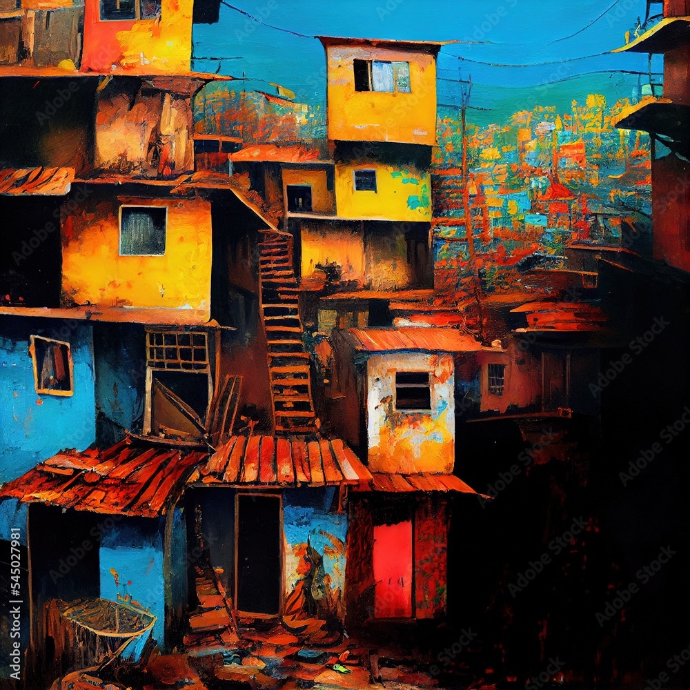 Colorful and vibrant overpopulated favela shantytown and the ...