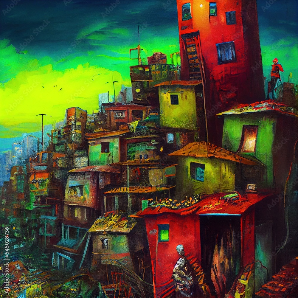 Colorful and vibrant overpopulated favela shantytown and the ...