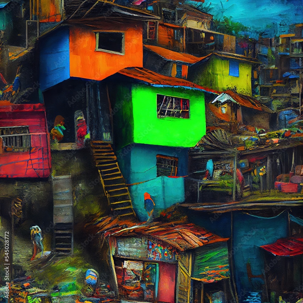 Colorful and vibrant overpopulated favela shantytown and the ...