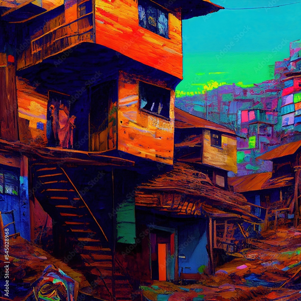 Colorful and vibrant overpopulated favela shantytown and the ...