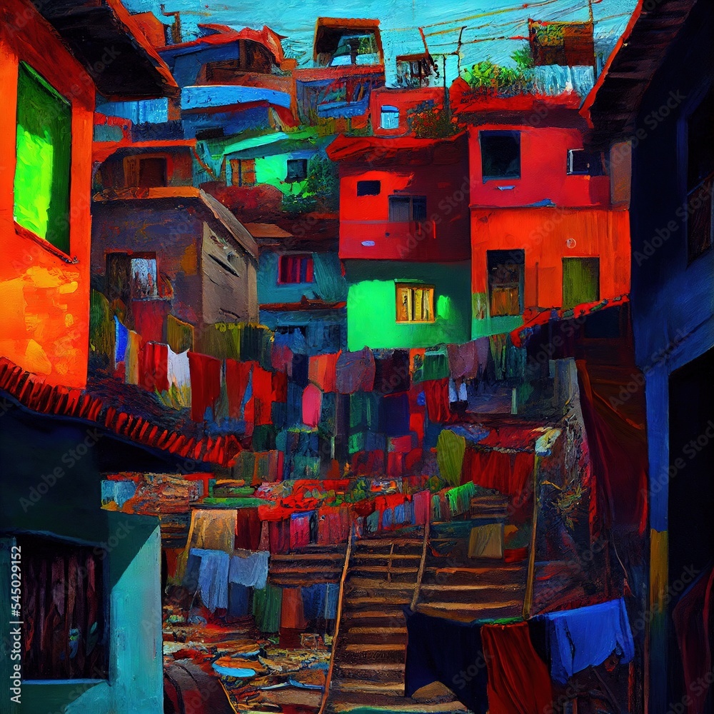 Colorful and vibrant overpopulated favela shantytown and the ...