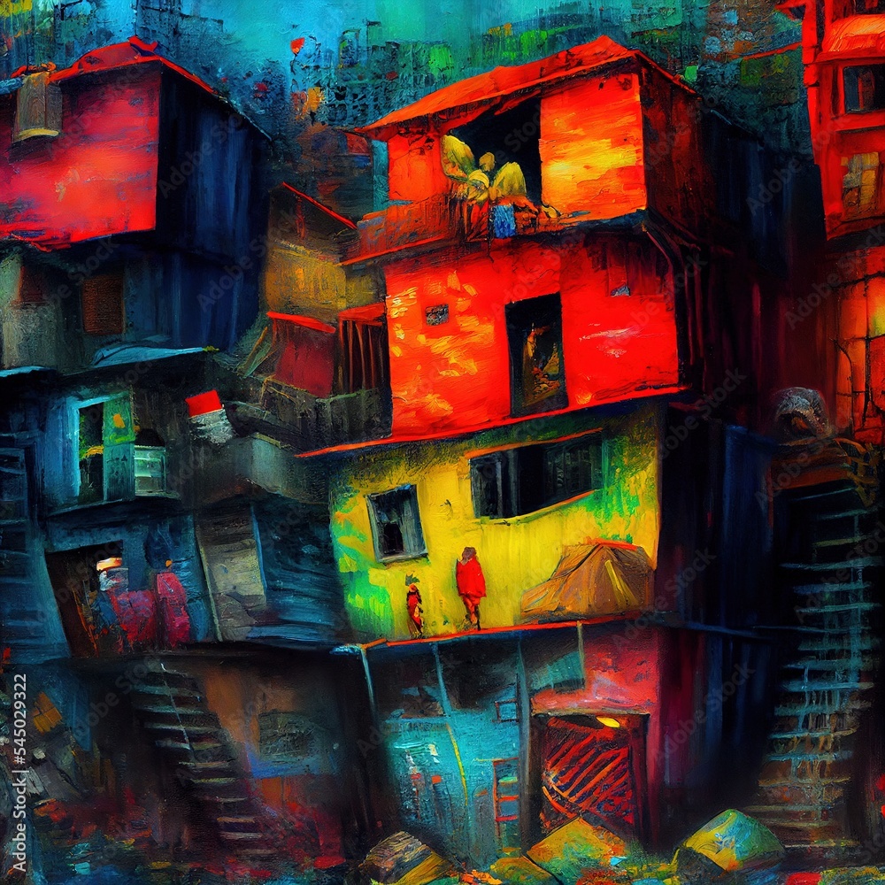 Colorful and vibrant overpopulated favela shantytown and the ...