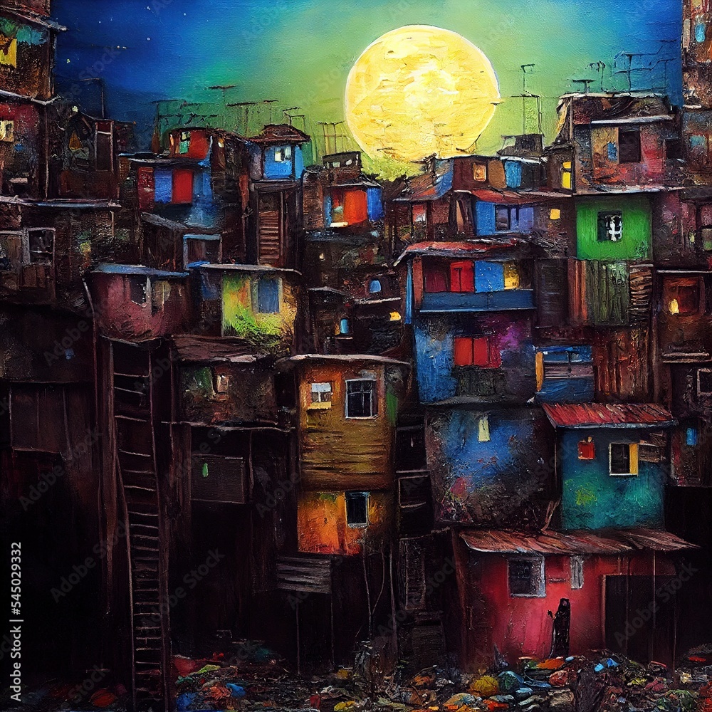 Colorful and vibrant overpopulated favela shantytown and the ...