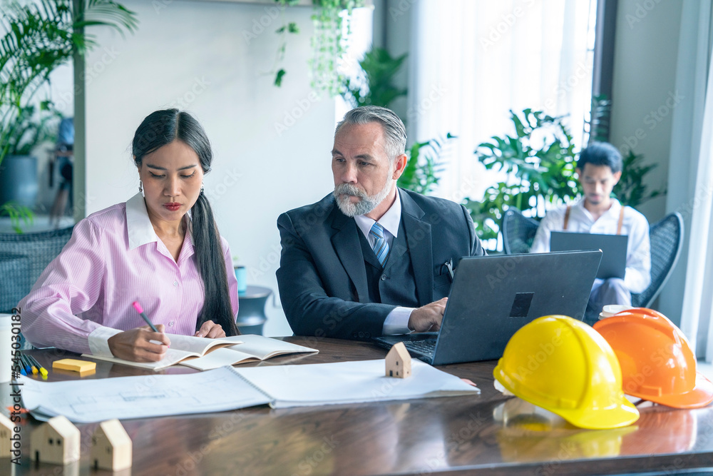 Teamwork and Success concept. Mid-age male executive wearing a bearded ...